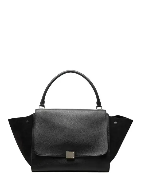 Celine Large Drummed Calfskin And Suede Trapeze Satchel - Black