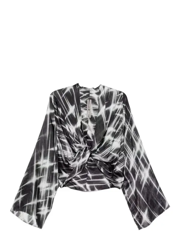 Rick Owens Abstract Print Knotted V-neck Cropped Top - Black