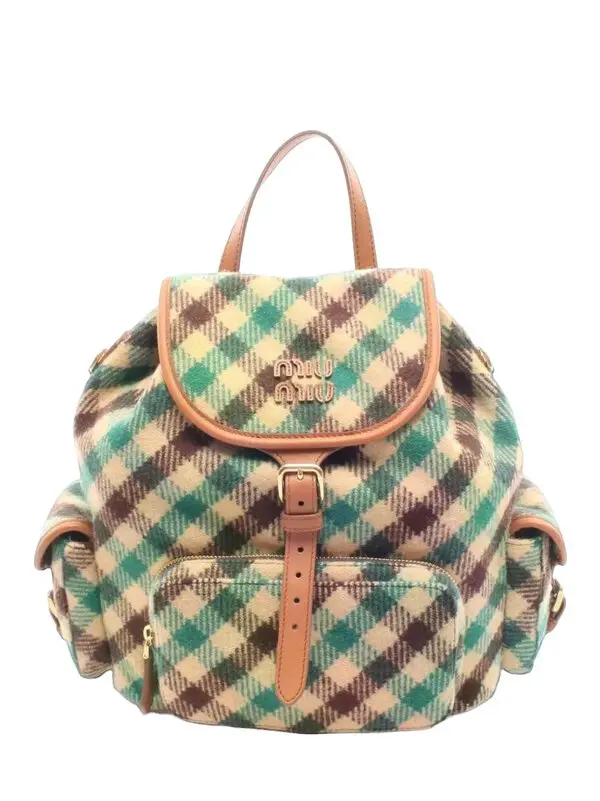 Miu Miu Check Pattern Leather Trim Backpack - Neutrals