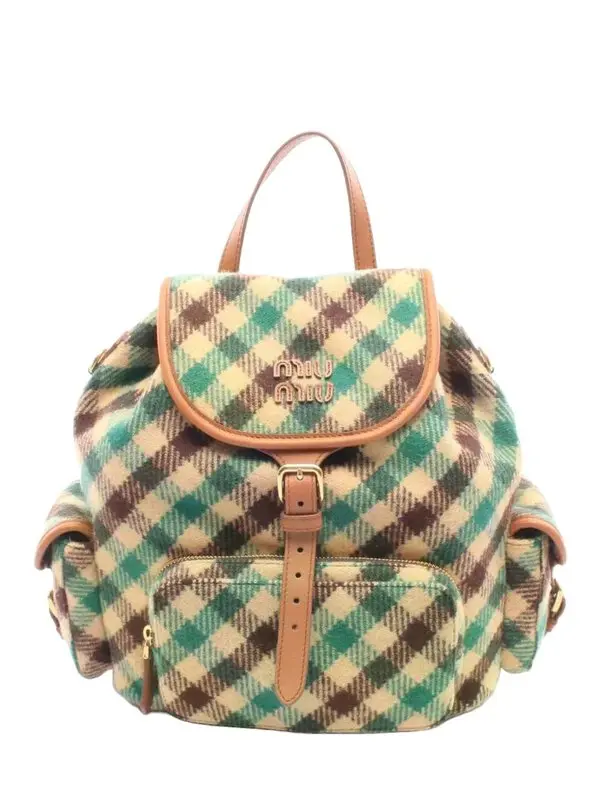 Miu Miu Check Pattern Leather Trim Backpack - Neutrals