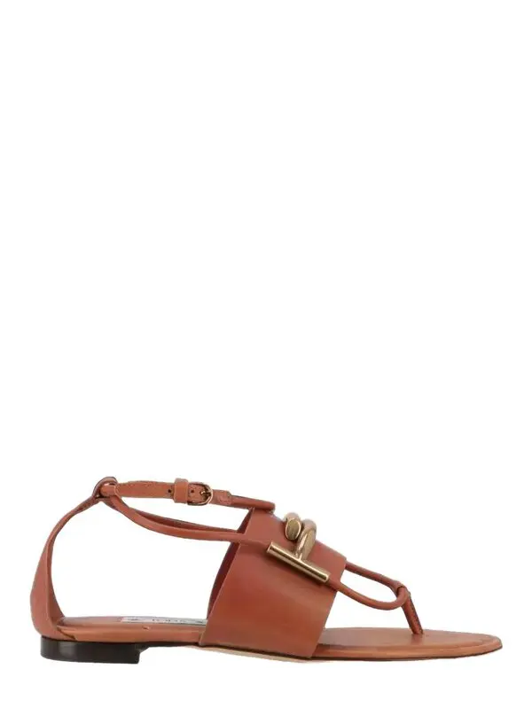 TOD'S T Timeless Leather Ankle Strap Sandals - Brown