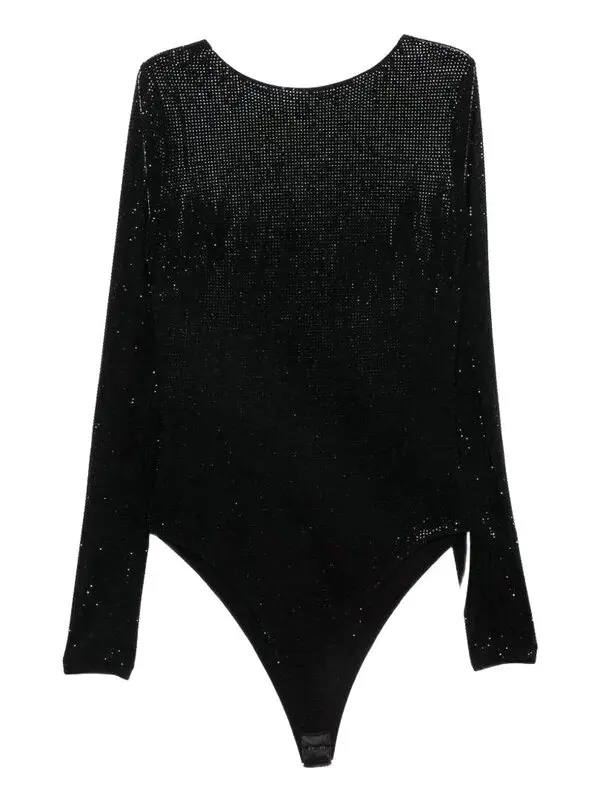 TWENTY FOURHAITCH Arches Rhinestone Mesh Bodysuit - Black