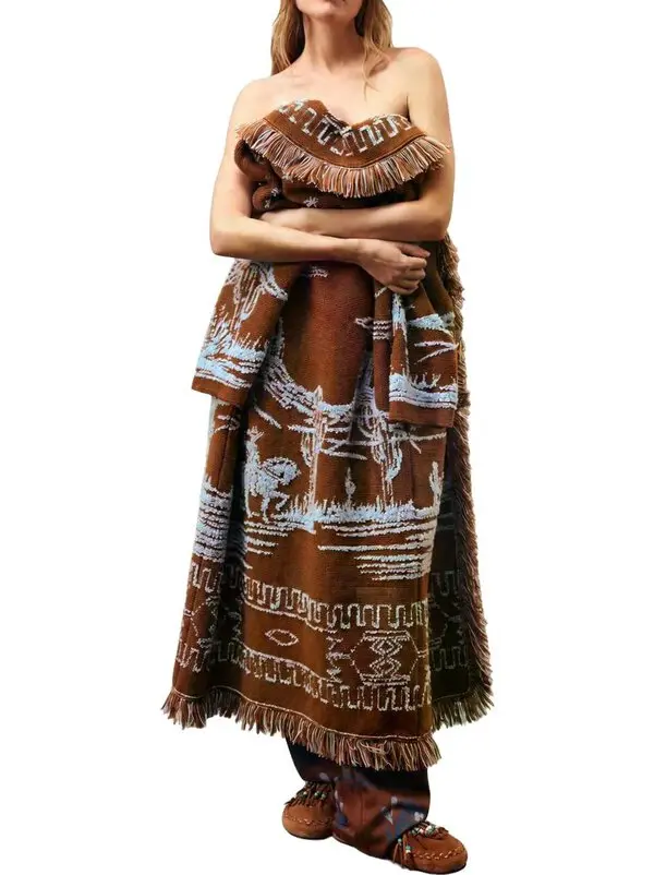 Alanui Canyon Spirit Jacquard Knit Coat - Brown
