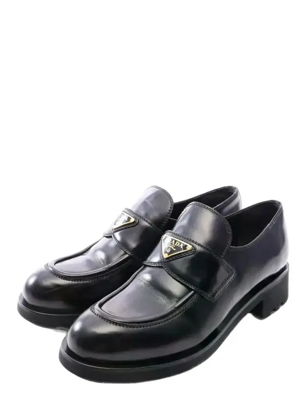 Prada Leather Loafers With Enamel Logo Plate - Black
