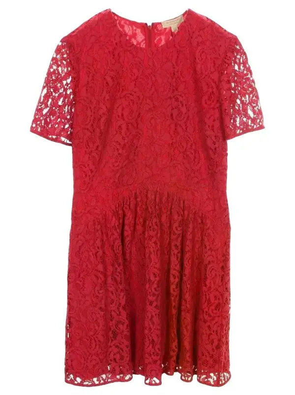 Burberry Lace Round Neck Short Sleeve Dress - Red