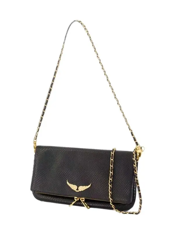 Zadig&Voltaire Rock Soft Wild Clutch With Python-effect Finish And Chain Strap - Black