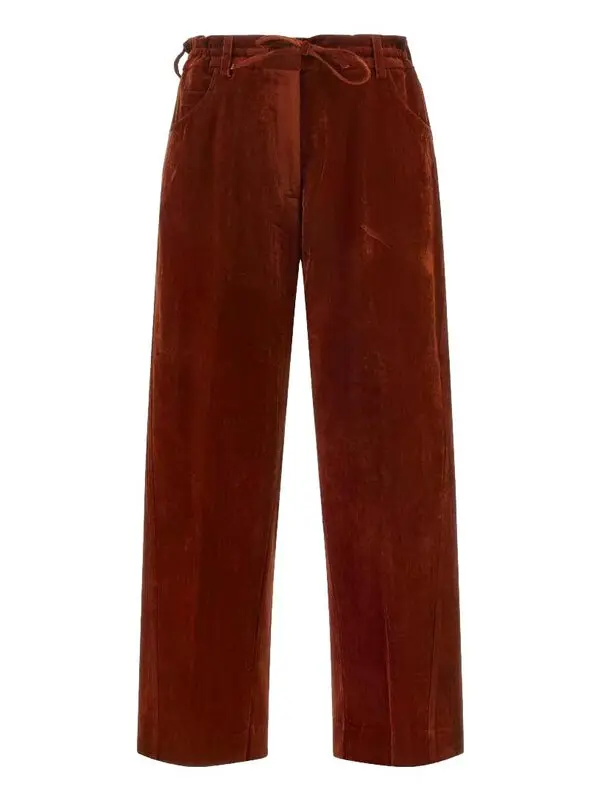 NUDE Velvet Finish Drawstring Trousers - Red