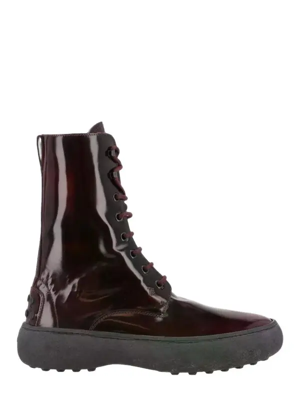TOD'S Lace-up Gommino Studded Boots - Red