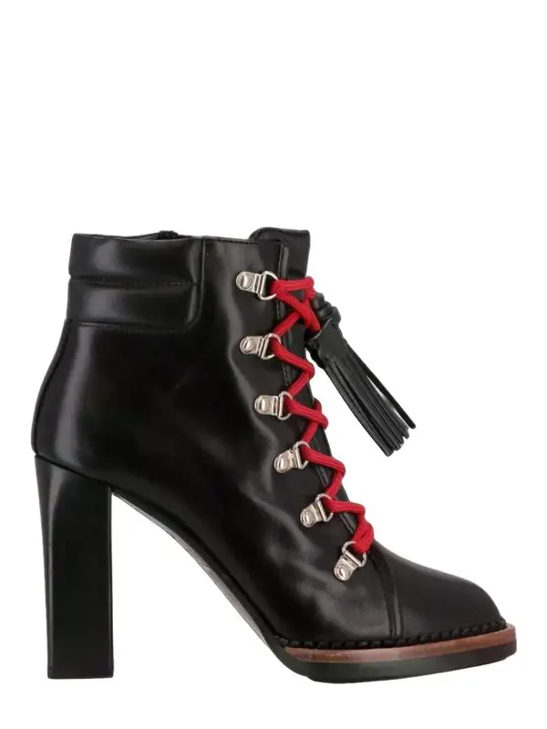TOD'S Lace-up Tassel Leather Ankle Boots - Black