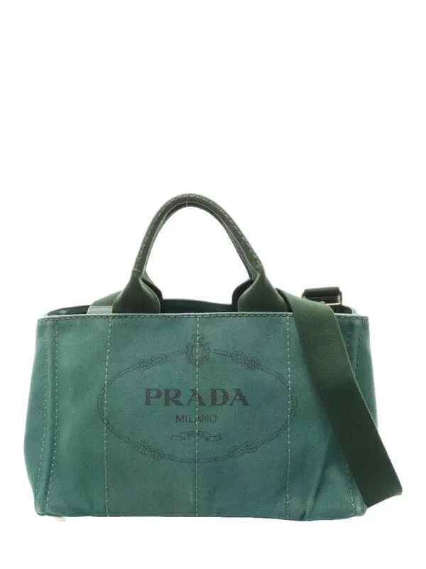 Prada Canapa Logo Print Tote Bag - Green