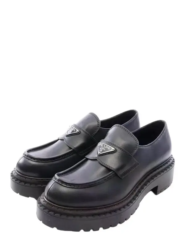 Prada Leather Loafers With Triangle Logo Plaque - Black