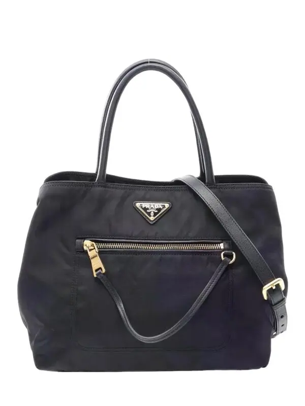 Prada Logo Plaque Tote Bag - Black
