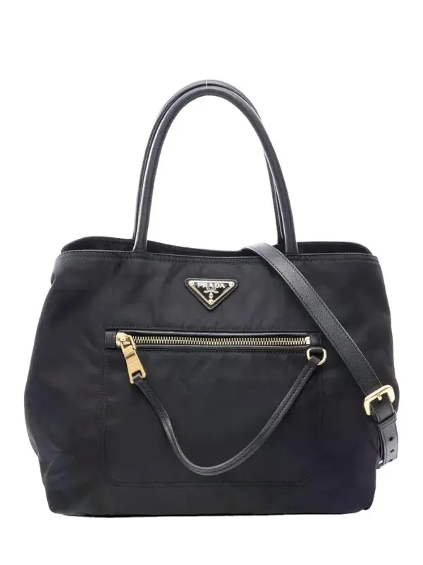Prada Logo Plaque Tote Bag - Black