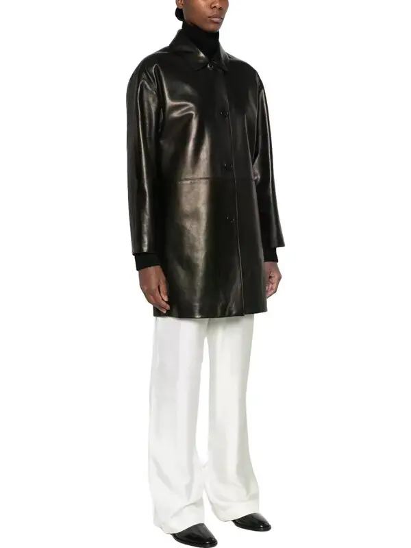 THE ROW Donata Leather Button-up Coat - Black
