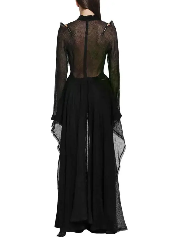 YEHUAFAN Sheer Panel Maxi Shirt Dress - Black