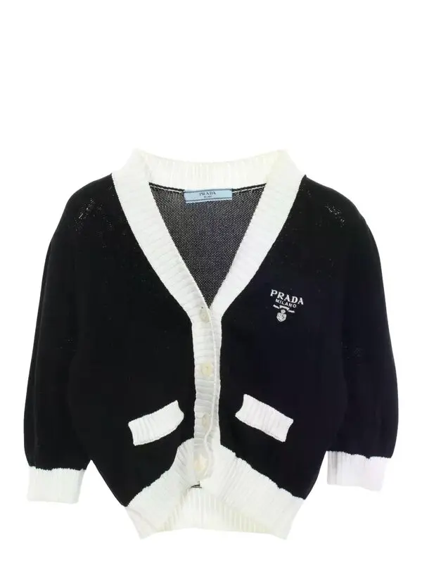 Prada Cropped Cardigan With Logo Embroidery - Black