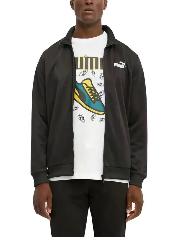 PUMA Logo Print Zip-up Sweater - Black