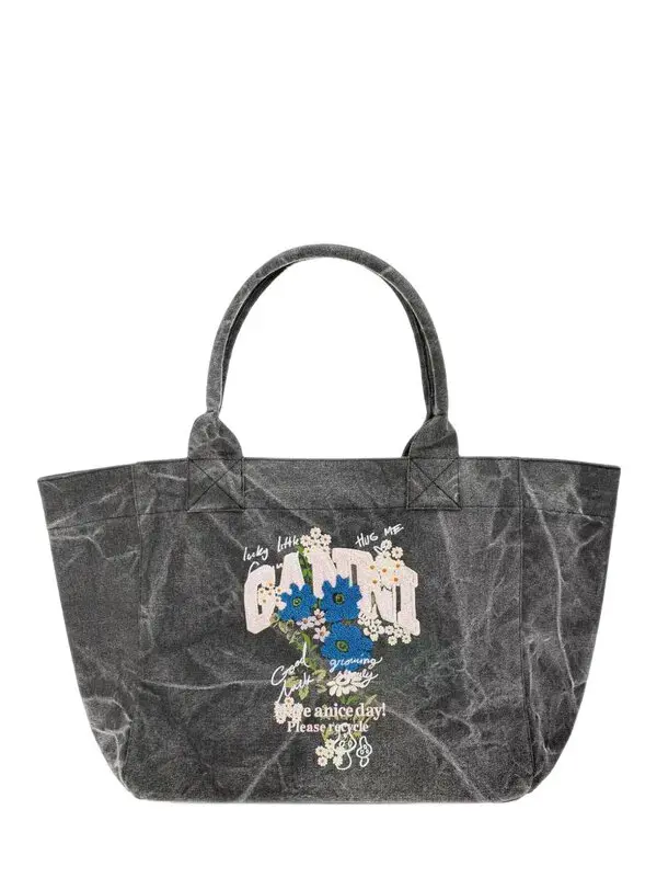 GANNI Logo Patch Tote Bag - Grey