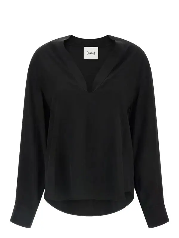 NUDE V-neck Long-sleeve Blouse - Black