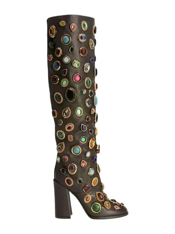 Dolce & Gabbana 105mm Embellished Leather Knee-high Boots - Brown