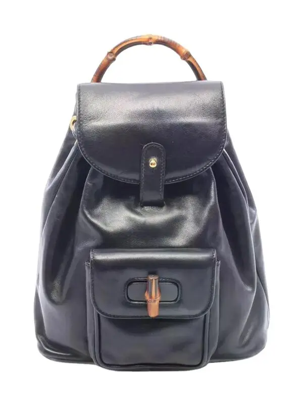 Gucci Bamboo Line Leather Backpack - Black