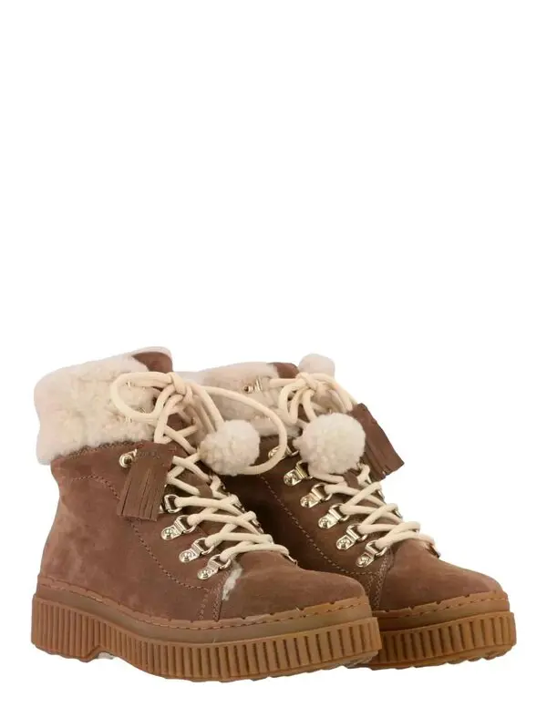 TOD'S Shearling Trimmed Lace-up Boots - Brown