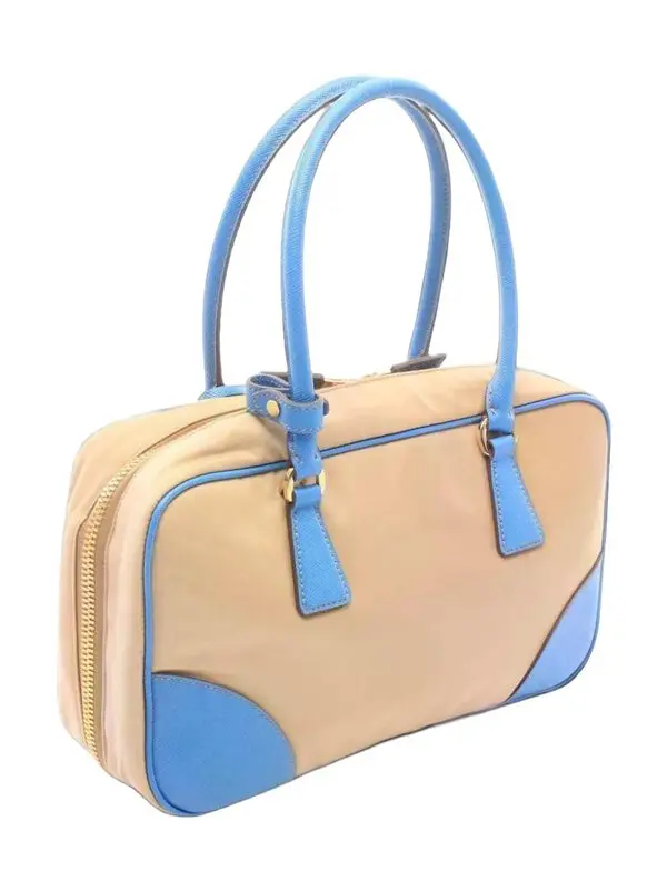 Prada Two-tone Triangle Logo Handbag - Neutrals