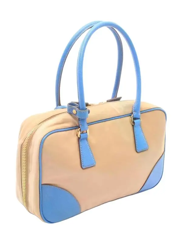 Prada Two-tone Triangle Logo Handbag - Neutrals