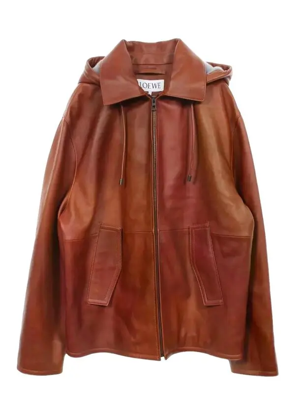 Loewe Leather Hooded Jacket - Brown