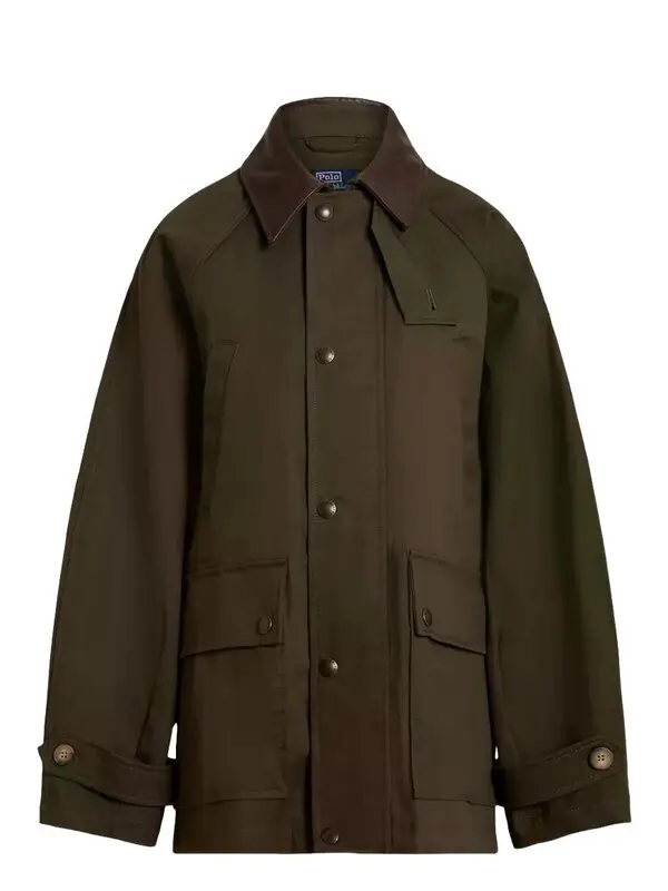 Polo Ralph Lauren Cotton Twill Barn Jacket With Leather Collar - Green