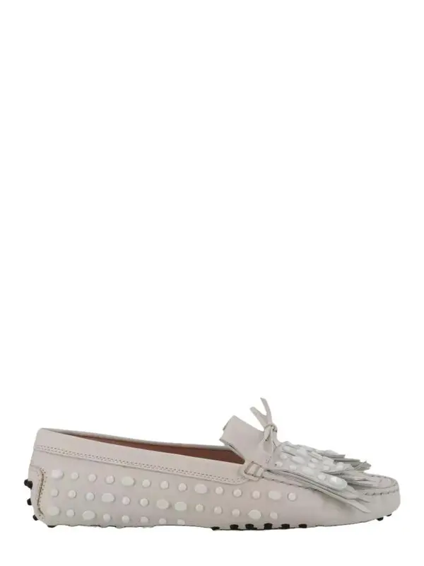 TOD'S White Leather Fringe Detail Loafers - Neutrals