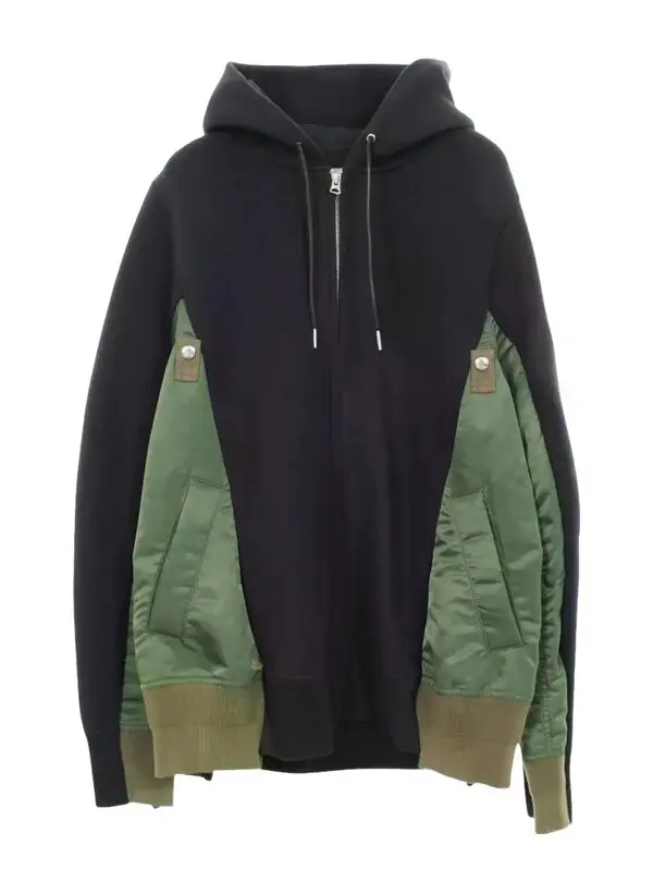 Sacai Zip-up Hoodie With Color-block Paneling - Blue