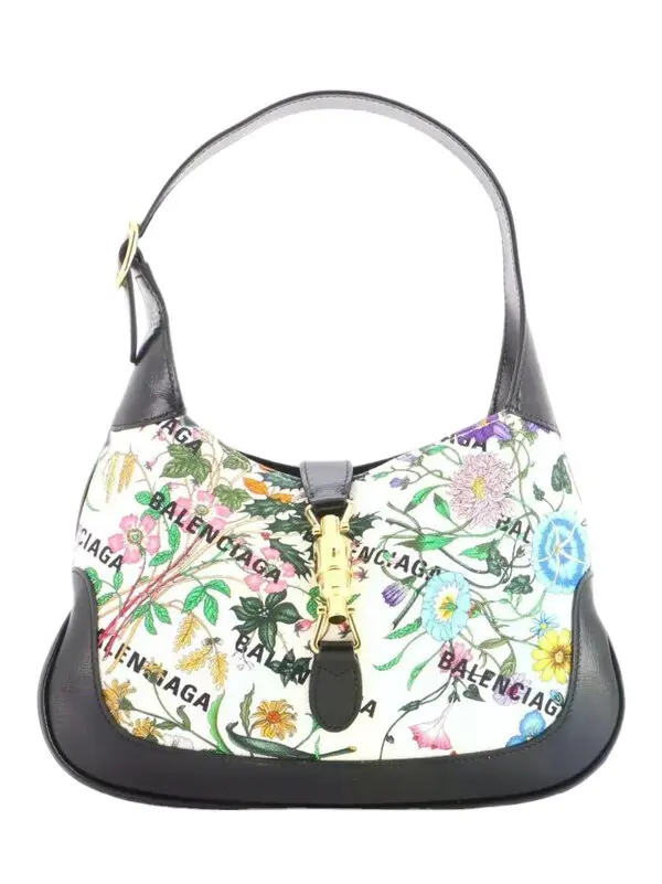 Balenciaga X Gucci The Hacker Project Jackie 1961 Flora Canvas Small Hobo Bag - Black