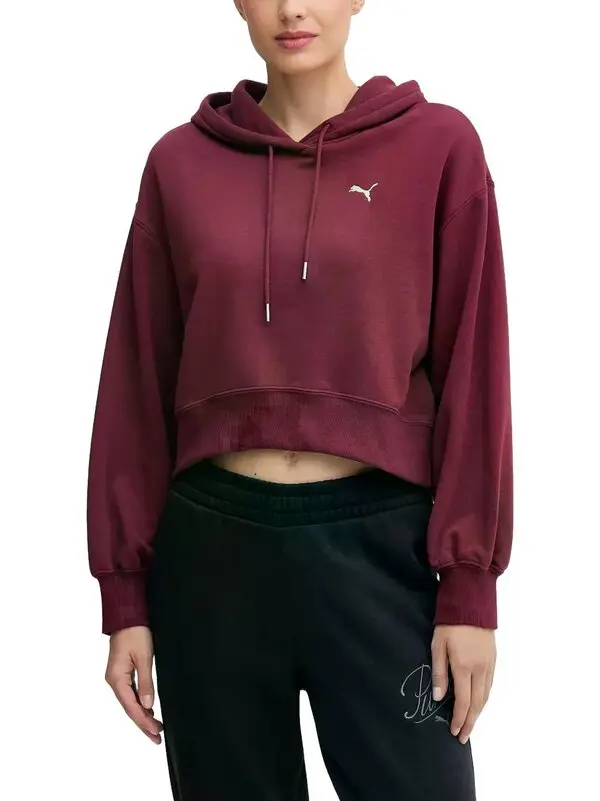 PUMA Cropped Logo Embroidered Hoodie - Red