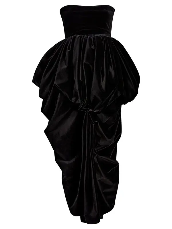 Khaite Bronte Velvet Sculptural Bustier Dress - Black