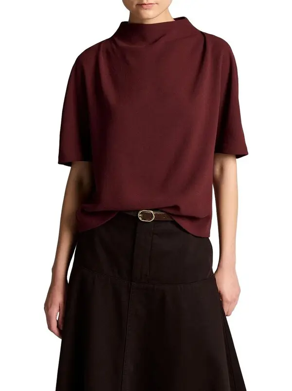 Vince Draped Crepe Funnel-neck Top - Black Rose