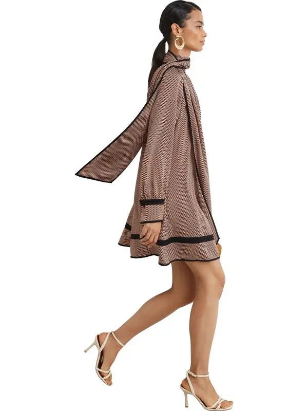 REISS Alwen Printed Scarf-neck Swing Mini Dress - Red