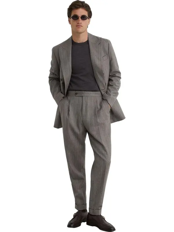 REISS Classic Fit Wool Pinstripe Suit Trousers - Grey