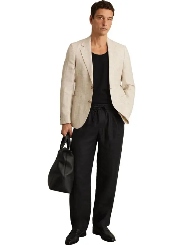 REISS Barges Linen Drawstring Relaxed-fit Trousers - Black