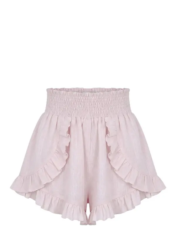 KHONSU SWIM Sol Linen Ruffled Shorts - Pink