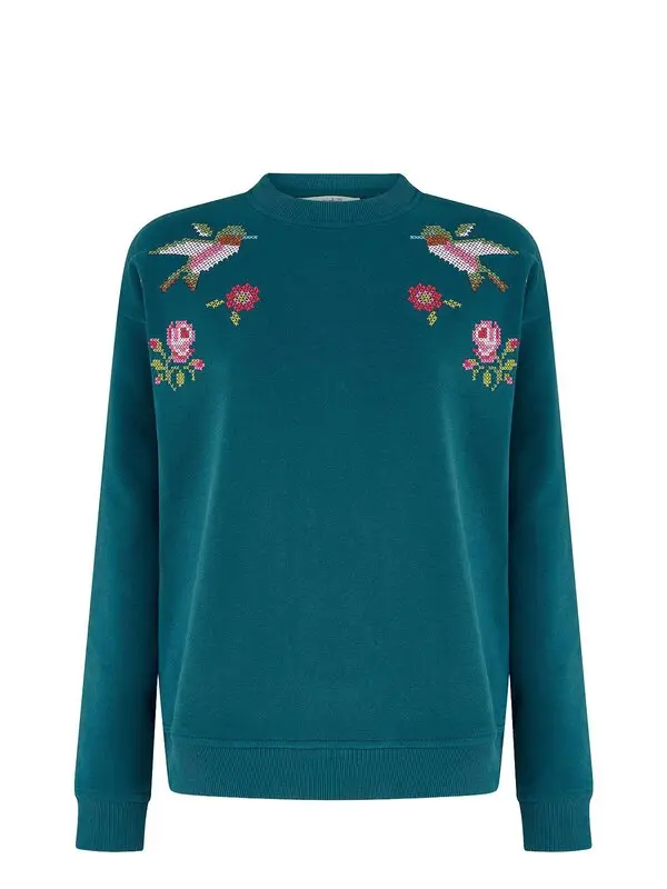 SUGARHILL BRIGHTON Embroidered Hummingbird Sweatshirt - Blue