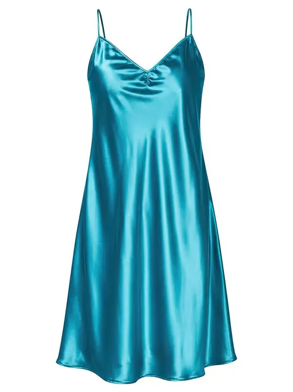 SANTE GRACE Curve Bias Cut Bamboo Blend Slip Dress - Blue