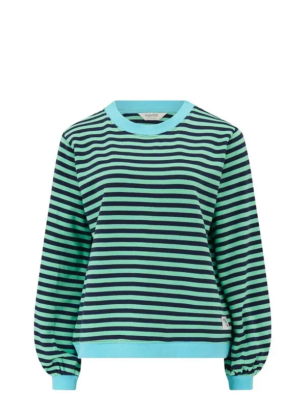 SUGARHILL BRIGHTON Mindy Striped Blouson Sleeve Sweatshirt - Green
