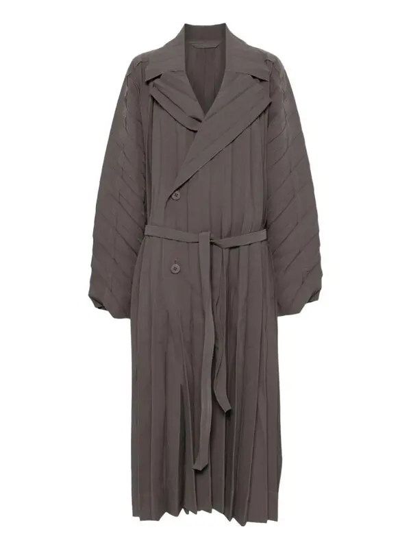 Issey Miyake Double-breasted Belted Pleated Coat - Black