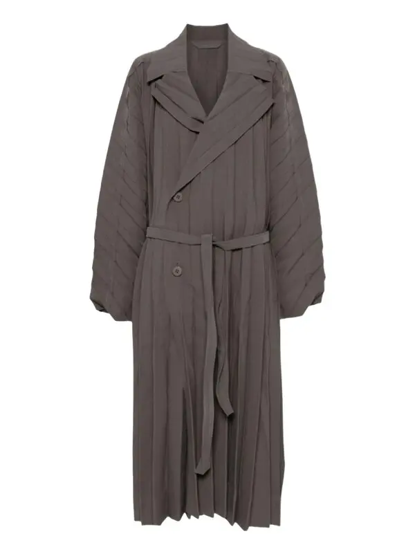 Issey Miyake Double-breasted Belted Pleated Coat - Black