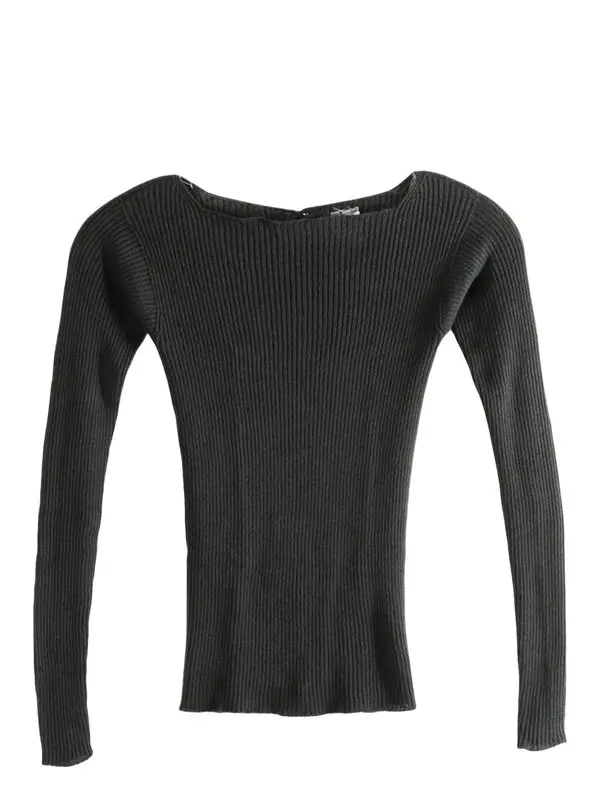 BASERANGE Ribbed Buttoned Sweater With Boat Neck - Black