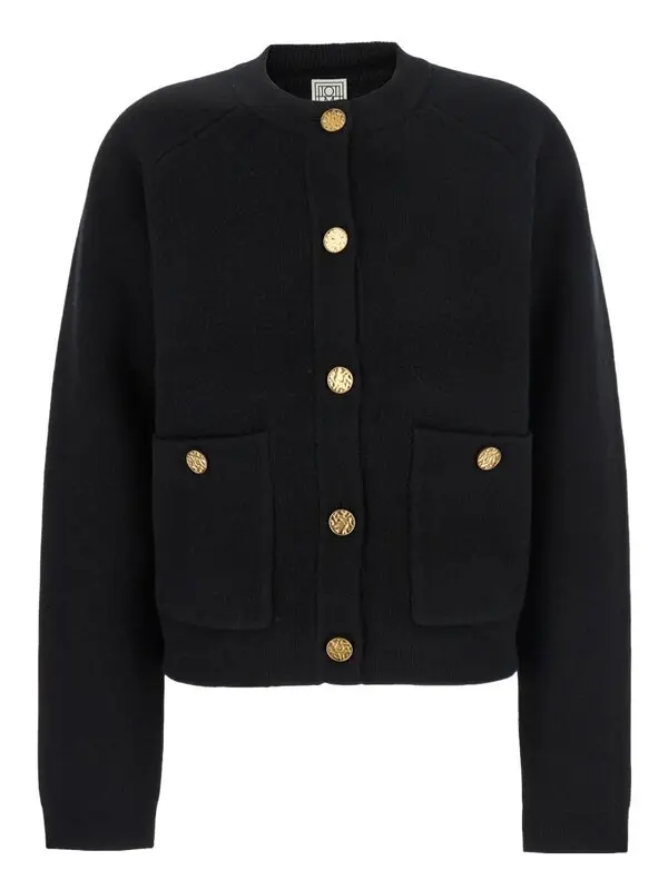 TOTEME Long Sleeved Crewneck Knitted Cardigan - Black