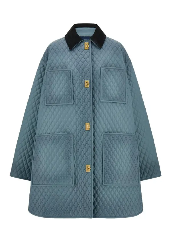 FERRAGAMO Quilted Nappa Leather Jacket With Suede Collar - Green