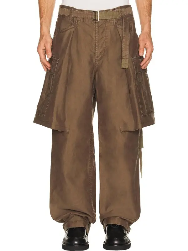 Sacai Sueded Cotton Belted Cargo Pants - Brown