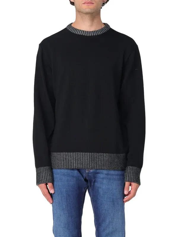 Paul & Shark 100% Wool Crewneck Jumper With Ribbed Trims - Black
